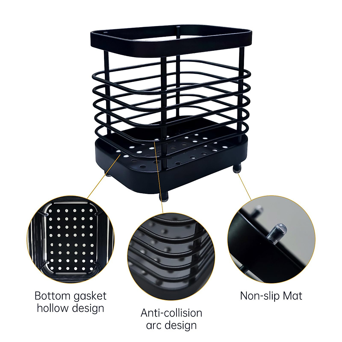 LAIPART Stainless Steel Sink Utensil Holder Countertop,Kitchen Countertop Organizer Rack,Multi-Functional Storage Rack for Kitchen Storage Forks, Knives, Spoons(Black)