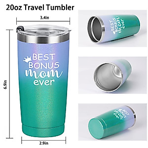 Gingprous Mother's Day Gifts for Mom Tumbler, Best Bonus Mom Ever Birthday Gifts for Women Bonus Mom Mother New Mom to be from Daughter Son, 20 Oz Insulated Stainless Steel Tumbler with Lids, Gradient