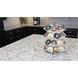 Nifty K Cup Holder – Compatible with K-Cups, Coffee Pod Carousel | 40 K Cup Holder, Spins 360-Degrees, Lazy Susan Platform, Modern Chrome Design, Home or Office Kitchen Counter Organizer