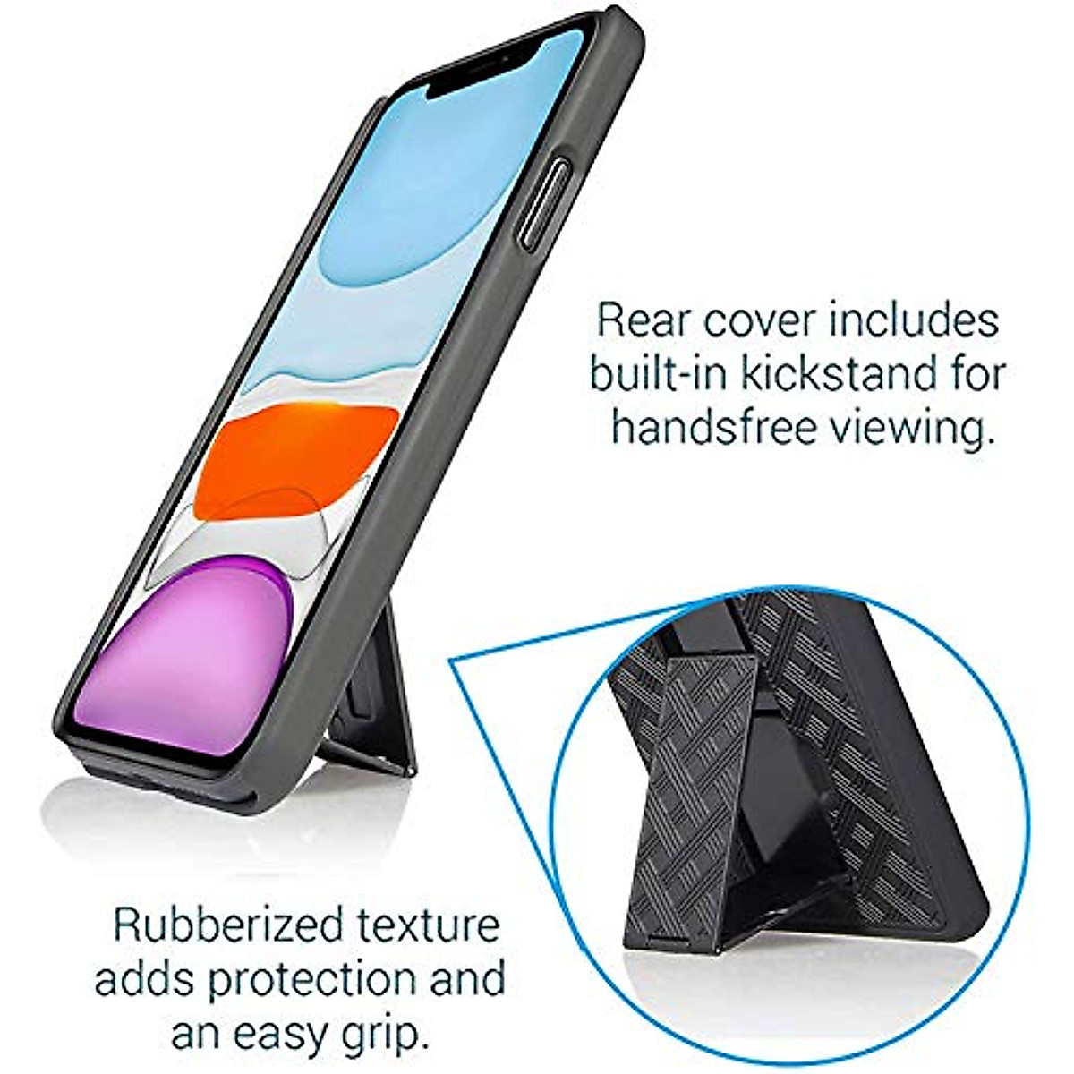 Aduro Combo Case & Holster for iPhone 11, Slim Shell & Swivel Belt Clip Holster, with Built-in Kickstand for Apple iPhone