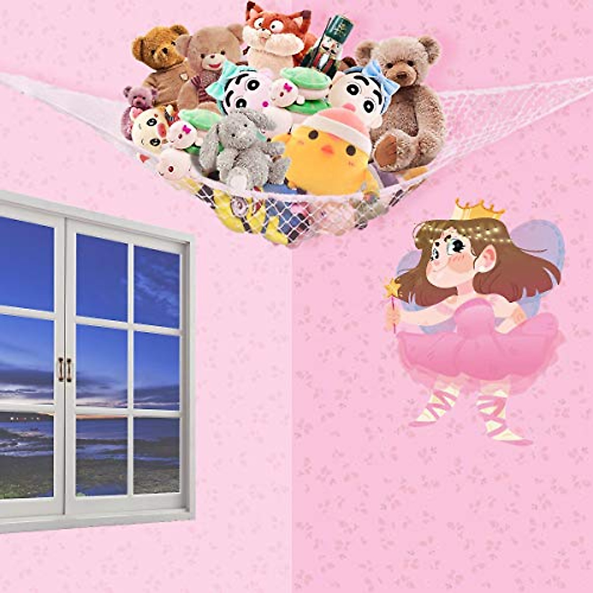 Hammock Mesh Toy Net Stuffed Animal Hammock Mesh Toys Net for Kids Jumbo Large Storage Mesh Net for Pet Corner Animal Hammock Stuffed Animals Wall Hanging Organizer (White)