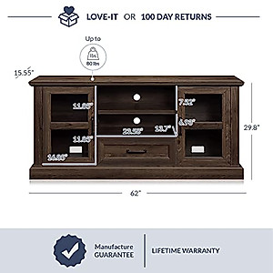 BELLEZE 62" Rustic Modern Sideboard Buffet Storage with Window Pane Glass Cabinet Doors and Adjustable Shelves - Trussati (Dark Walnut)