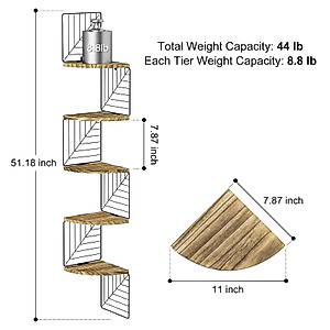 Love-KANKEI Corner Shelf Wall Mount of 5 Tier Rustic Wood Floating Shelves Wall Shelves for Bedroom Living Room Bathroom Kitchen Office and More Carbonized Black