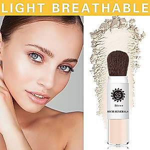 Setting Powder Sunscreen Powder Mineral Powder SPF 35 PA+++ Natural Flawless Smooth Soft Matte Oil Control Brighten Concealer Translucent Powder Setting Powder Makeup With Sunscreen Brush #01 Transluc