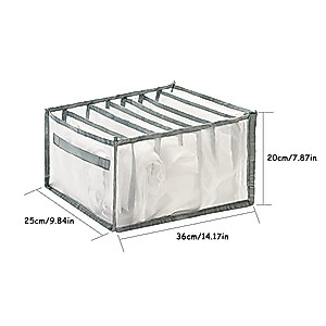 MACAJICHO Wardrobe Clothes Organizer, 2PCS Clothes Organizer for Folded Clothes Washable Mesh Nylon Baby Clothes Organizer, Drawer Organizer for Clothes, T-shirts, Socks, Jeans, Bra（Grey, 7 Grids)