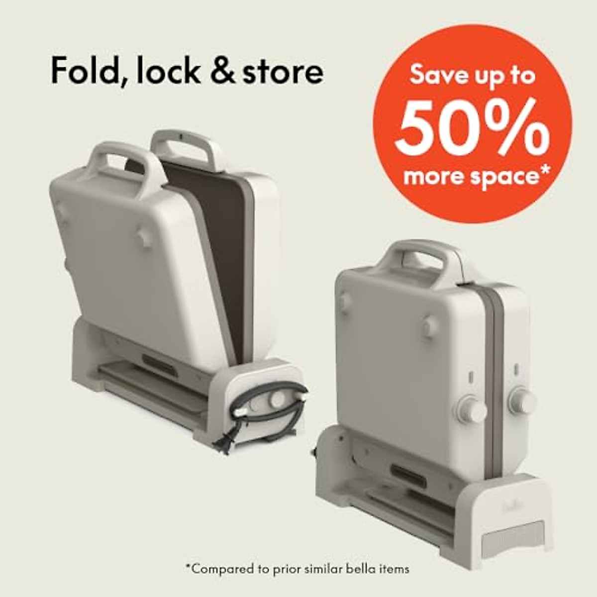 Bella 10"x 20" Ceramic Fold-n-Store Dual Temp Griddle, Fits-anywhere Kitchenware, EverGood Ceramic Nonstick Coating, 2 Temperature Zones up to 400°F​, Dishwasher Safe Drip Tray, 1500 Watt, Oatmilk