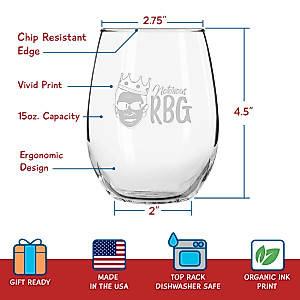 Set of 4 Ruth Bader Ginsburg Wine Glasses (15 oz) | Birthday Present for RBG Fan| Unique Patriotic Glassware Celebrating Women’s Rights | Funny & Humorous Feminist Gifts for Women | Made in USA