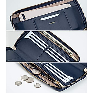 SERMAN BRANDS Women's Classic Clutch Wallets for Women RFID Blocking. Blue Purse Card Wallet w. Phone Holder (Prestige)