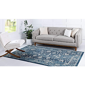 Unique Loom Oslo Collection Area Rug - Osterbro (5' x 8' Rectangle, Navy Blue/ Beige)