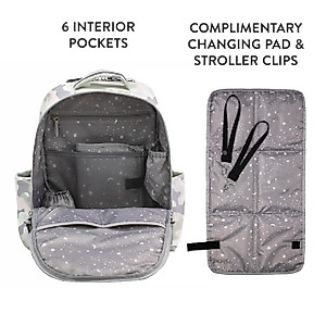 TWELVElittle On The Go Diaperbag Backpack in Black Tan - Includes Changing Pad and Stroller Clips. Diaper Bag Backpack for Moms or Dads