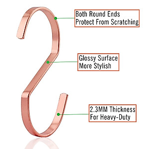 METLUCK 16-Pack 4 Inch Flat S Shape Hooks Heavy-Duty Chrome Finish Hanging S Hooks for Kitchenware, Pots, Utensils, Plants, Towels, Gardening Tools, Clothes (Rose Gold)