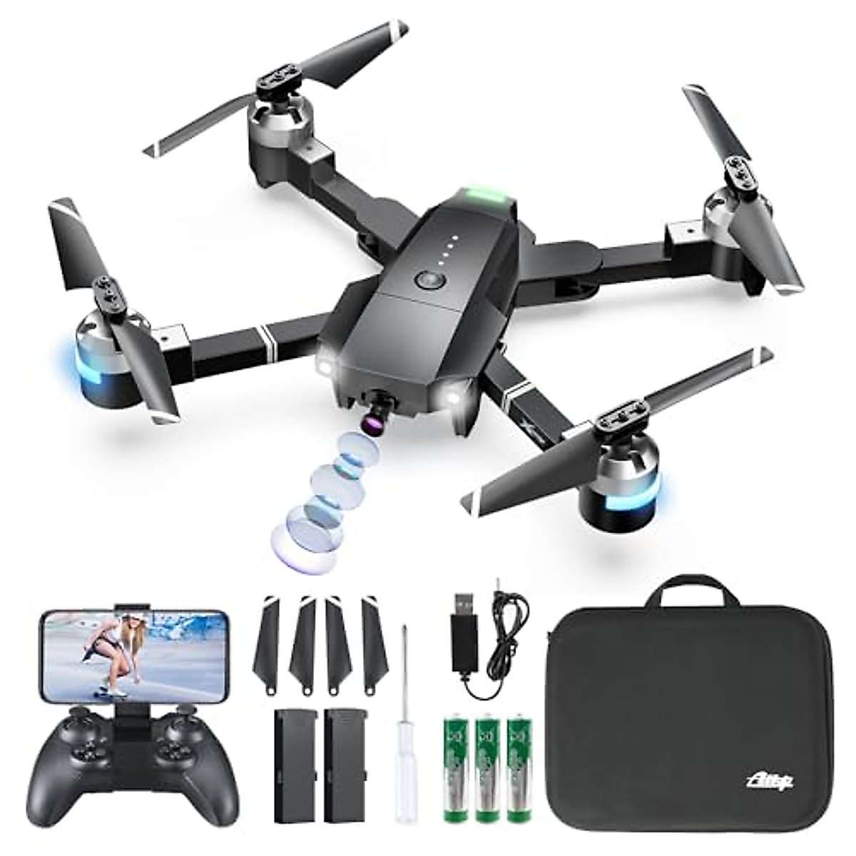 ATTOP Drone with Camera for Adults, 2K Live Video 120° Wide Angle APP-Controlled Camera Drone for Kids 8-12, Beginner Friendly with 1 Key Fly/Land/Return, Remote/Voice/Gesture/Gravity Control, FPV Drone w/ Safe Emergency Stop, 360° Flip, VR Mode, Carrying