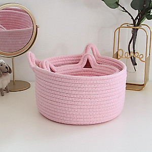 CHDHALTD Cotton Rope Woven Storage Basket,Small Basket Gift Baskets Toy Storage Basket Key Tray Living Room Bathroom Storage Basket(L,Pink)