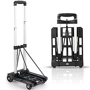 Folding Hand Truck, BOQZ Luggage Cart with Elastic Bungee Rope 4 Wheels Solid Construction Portable Fold Up Dolly Compact Lightweight Utility Cart for Luggage Travel Shopping Moving Office Use