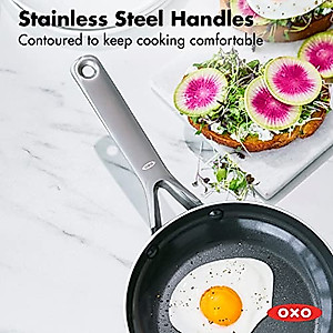 OXO Agility Series 8" Frying Pan Skillet, PFAS-Free Nonstick Lightweight Aluminum, Induction Base, Quick Even Heating, Stainless Steel Handles, Chip-Free Rims, Dishwasher & Oven Safe, Black