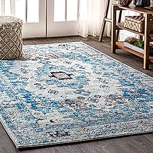 JONATHAN Y MDP202A-4 Modern Persian Boho Vintage Medallion Bohemian Indoor Area-Rug Country Easy-Cleaning Bedroom Kitchen Living Room Non Shedding, 4 ft x 6 ft, Cream,Blue
