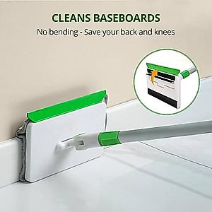 Zavrski Baseboard Cleaner Tool with 58" Long Handle Wall Cleaner Mop with Extendable Handle 4 Reusable Cleaning Pads Baseboard Duster for Washing Walls, Ceiling, Floor, Window