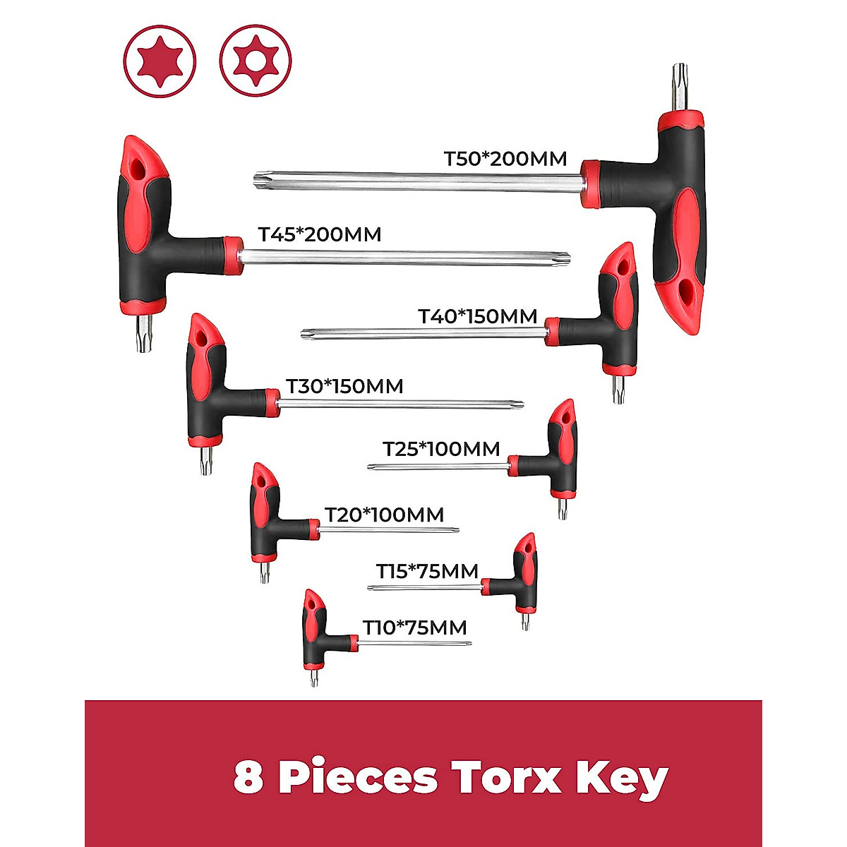 ROTATION 16 Pcs Hex and Torx Wrench Set, T Handle Allen Key with Case, for Long Shafts, Storage Rack, Auto, Bike, Moto