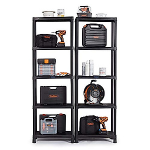 VonHaus 5 Tier Garage Shelving Unit (Pack of 2) - Black Plastic Interlocking Utility Storage Shelves - Each Unit: 68 x 24 x 12 inches