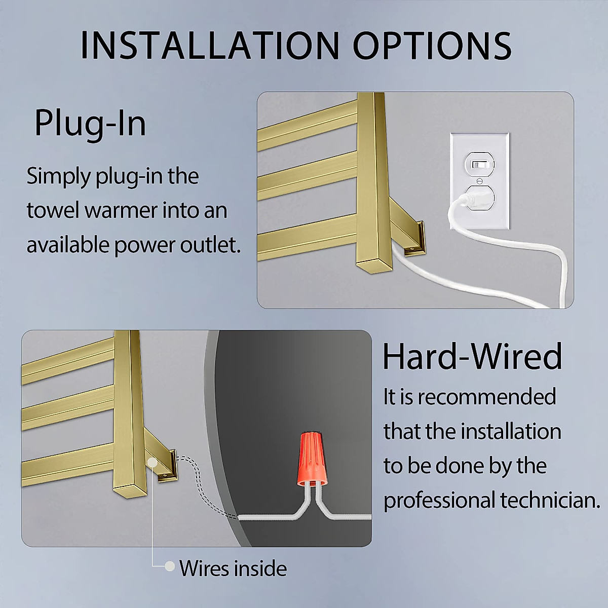 TWCC Towel Warmer Rack for Bathroom with Timer/Fahrenheit Temperature Control Wall Mounted Electric Heated 10 Bar Rail Plug-in or Hardwired Keep Bath Shower Towel Warming (Brushed Gold)