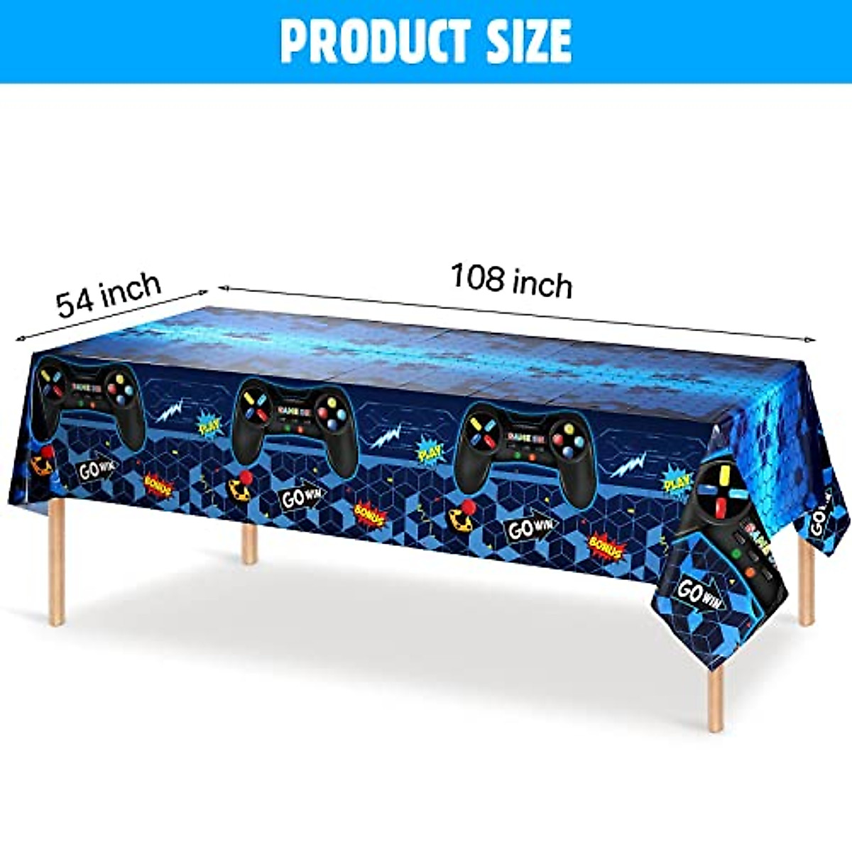 3 Pcs Video Game Table Cover Video Game Birthday Decoration Game Theme Plastic Table Cloth Party Supplies for Boys Girls Kids Player Geek Party Decorations, 54 x 108 Inch (Blue, Classic Style)