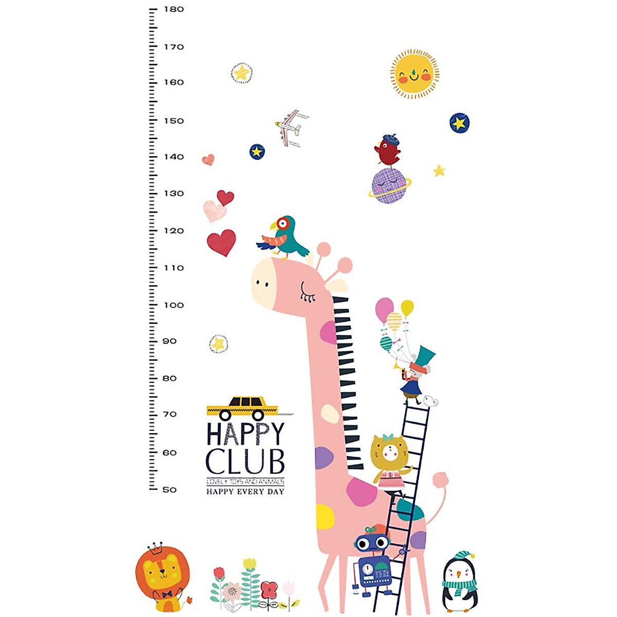 SENGTER Kids Height Growth Chart Wall Stickers Removable Cartoon Giraffe Height Measurement Wall Decal Decor for Kids Boys Girls Nursery Bedroom Living Room