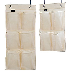 MISSLO Hanging Organizer Over The Narrow Closet Door For Shoes, Hats, Gloves, Snacks, Pack 2, Beige
