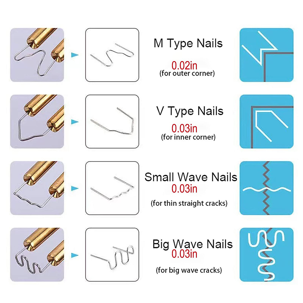 Kingsea 800PCS Hot Staples Plastic Repair Kit,Plastic Welding 8 Types Stainless Steel Staples For Plastic Welder Kit Welding Machine Bumper Repair Staples Tool Kit for All Cars