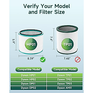 2-Pack HP01 HP02 Filter Replacement Kit Compatible with Dyson HP01/HP02/DP01 Air Purifier, H13 True HEPA Air Purifier Filter