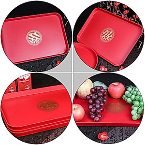 Red Tea Serving Tray Chinese Wedding Dessert Plate Tray Food Serving Tray Decorative Tray Organiser Ottoman Coffee Table Countertop for Bridal Shower Wedding