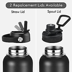 Futtumy Stainless Steel Water Bottle with Straw, 40oz Water Bottle with Spout Lid and Straw Lid, Double Wall Vacuum Insulated Water Bottle, Thermal Bottle for Sports, Travel, School, Gym (Black)