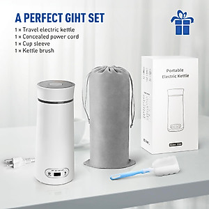 Travel Electric Kettle Portable Small Coffee Tea Heater Kettle, 4 Variable Temperature Presets Mini Portable Water Boiler Pot, 304 Stainless Steel, Auto Shut Off and Boil Dry Protection for Work