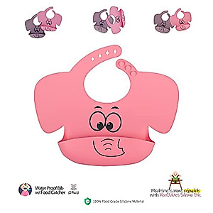 Elephant Silicone Bibs for Babies(2-Pack) Waterproof Bibs,Silicone Bibs with Food Catcher,Baby Bibs for Boy,Baby Girl Bibs (pink)