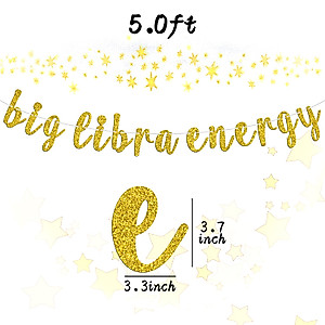 Big Libra Energy Banner, Happy Birthday Libra Bunting Sign, 12 Constellation Zodiac Theme Birthday Party Decorations Supplies for Boy and Girl, Gold Glitter