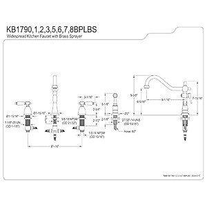 Kingston Brass KB1797BPLBS Bel-Air Widespread Kitchen Faucet Sprayer, Brushed Brass