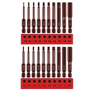 Premium 20-Piece Hex Bit Set - Durable S2 Steel, 2.3" Allen Key Bits, SAE and Metric Hex Key Set, Hardened Magnetic Tips, Corrosion Resistant Allen Bit Set