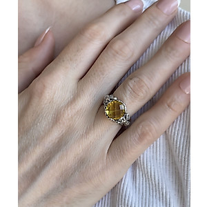 Filigranist 925 Sterling Silver Filigree Art Queen Bee Detailed Gemstone Women Cocktail Ring, Luxurious Gift Boxed (Citrine, 6)