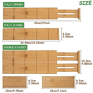 KOOHOAMZ Adjustable Bamboo Drawer Dividers With Inserts, Kitchen Drawer Dividers Organizer Expandable From 13.25"-17", Stackable Deep Drawer Separators For Kitchen Utensils, Dresser, Bedroom, Clothes