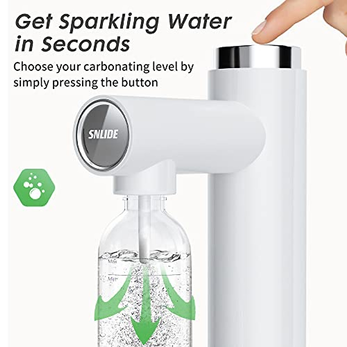 SNLIDE Soda Maker, Soda Water Machine with 1L BPA Free Pet Bottle, Easy to Use, Cute Sticks DIY the Sparkling Water Maker, Compatible with Screw-in 60L CO2 Exchange Carbonator (NOT Included), Home Use