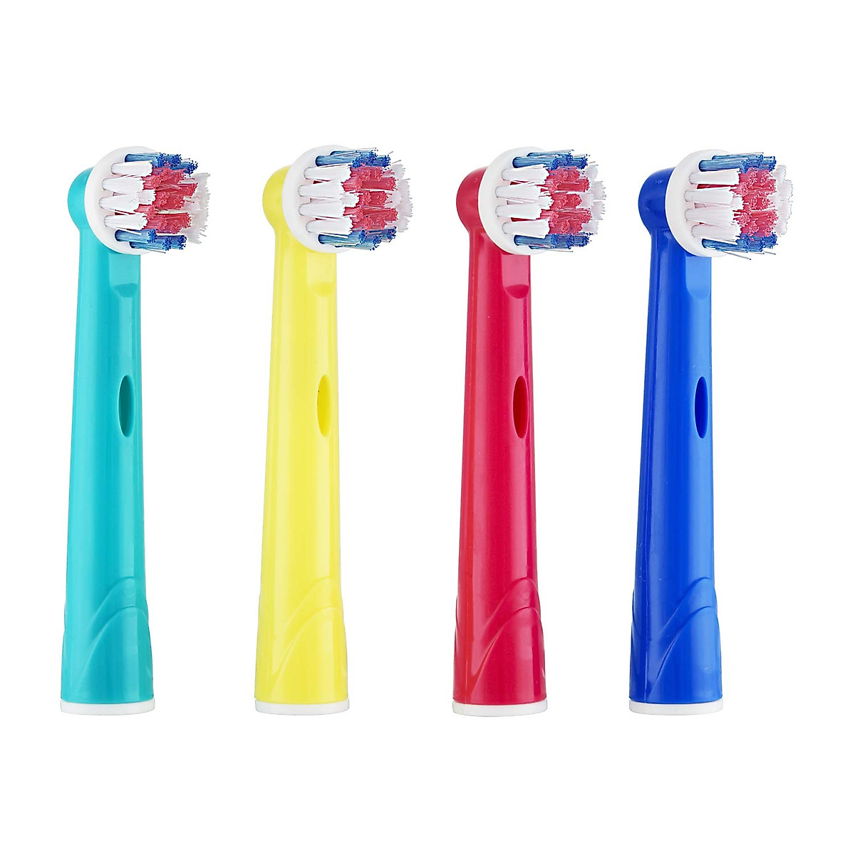 Kids Brush Heads Compatible with Oral-B Power Toothbrush, Red, Blue, Yellow & Teal Colors - Pack of 4