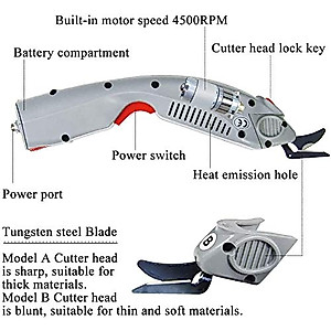 MXBAOHENG Electric Scissors Fabric Cutter Wbt-1 Rechargeable Shears Portable Cloth Cutter w/ 2 Batteries and Blades for Carpet/Paperboard/Leather