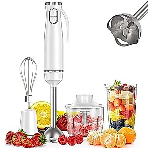 PHISINIC Immersion Hand Blender, 300W 5-in-1 Stick Blender, 2-Speed Electric Handheld Blender with 500ml food Chopping Bowl,600ml Measuring cup, Whisk rod use for Baby Food