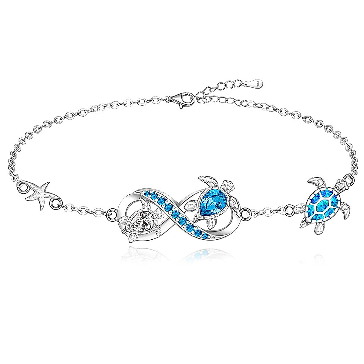 Fenthring Turtle Bracelet for Women Blue Opal Ocean Sea Turtle Bracelet Charms Sterling Silver 925 Crystal Summer Beach Hawaiian Infinity Friendship Tortoise Jewelry Gifts
