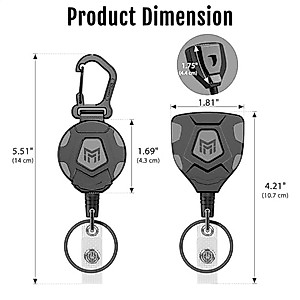 MNGARISTA Heavy Duty Retractable Keychain, Belt Clip Ver. & Carabiner Ver., 8 oz Retraction, 31.5" Steel Rope, Tactical ID Badge Reel with Key Chain Retractor, 2-Pack