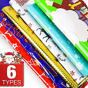 FATHABY Holiday Christmas Drawstrings Gift Bags, 30PCS Assorted Christmas Wrapping Bags, 6 Different Patterns for Christmas Goodie and Treat Bags for Birthday Christmas Party (Yellow) (Gray)