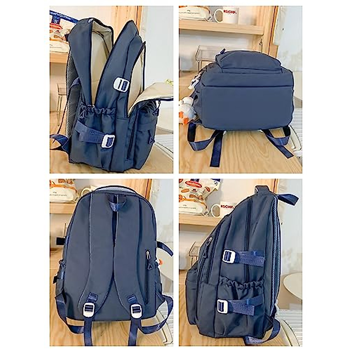 Romlvy Kawaii Backpack with Cute Accessories Classic Multi Pockets Large Capacity Daypack Practical Aesthetic Backpack (Black)