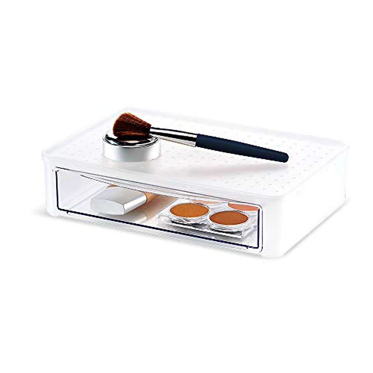 Madesmart Plastic Stacking Pull-Out Drawer for Bathroom Storage, Stackable Bathroom Organizer Drawer with Clear Front, Frost