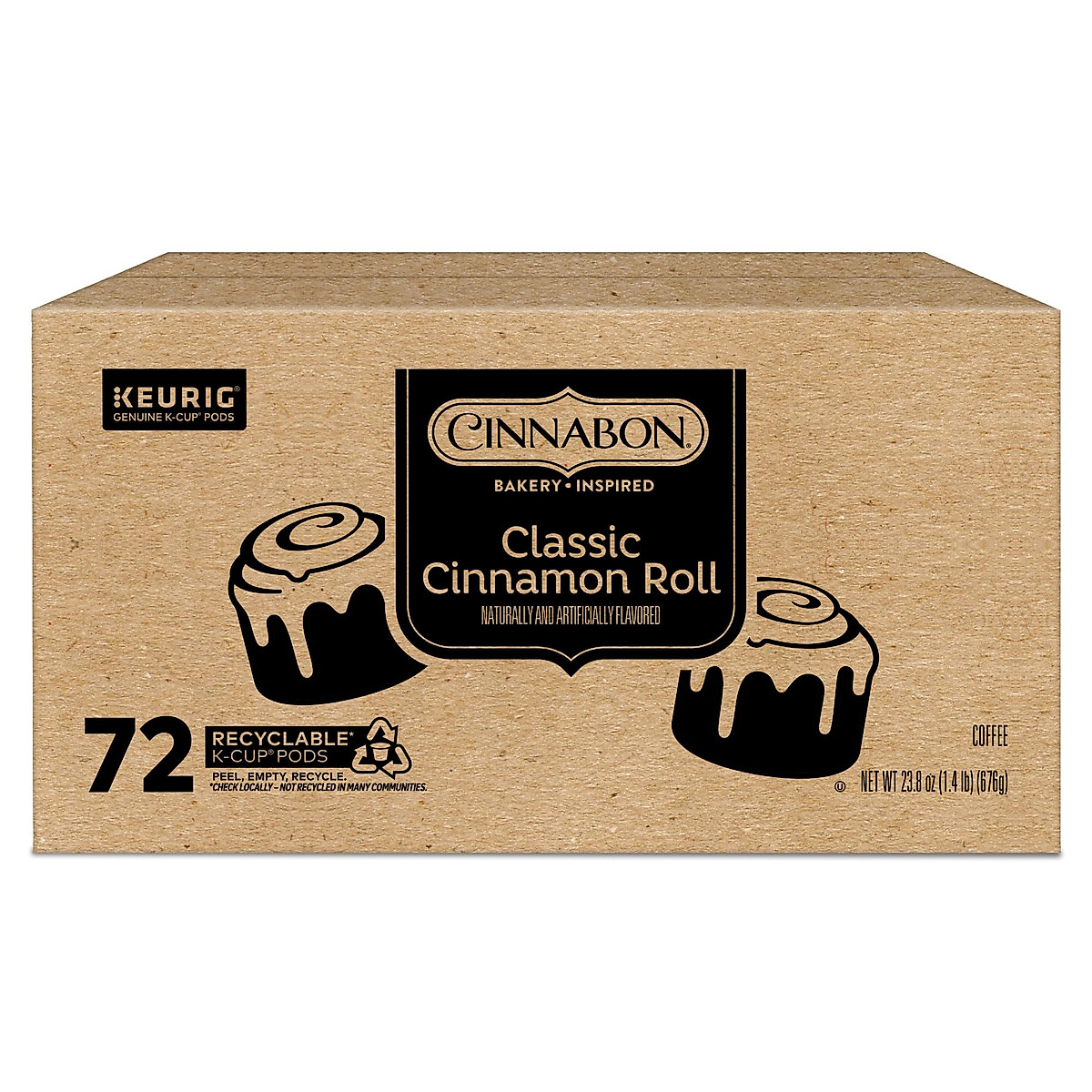 Cinnabon Classic Cinnamon Roll, Single-Serve Keurig K-Cup Pods, Flavored Coffee, 12 Count (Pack of 6)