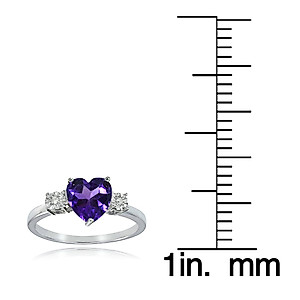 Ice Gems Sterling Silver African Amethyst and Heart Ring, Size 5