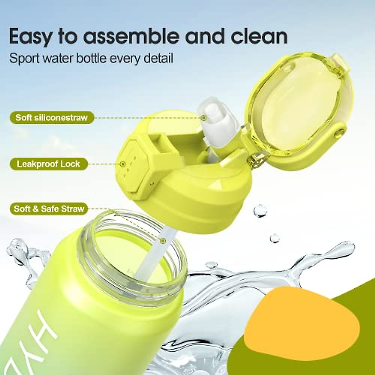 Y&3 32oz Water Bottle with Straw & Time Marker, Motivational Water Bottle with Handle, Leakproof, Tritan BPA Free Water Jug, for Fitness, Gym, Outdoor (Yellow Green Gradient)